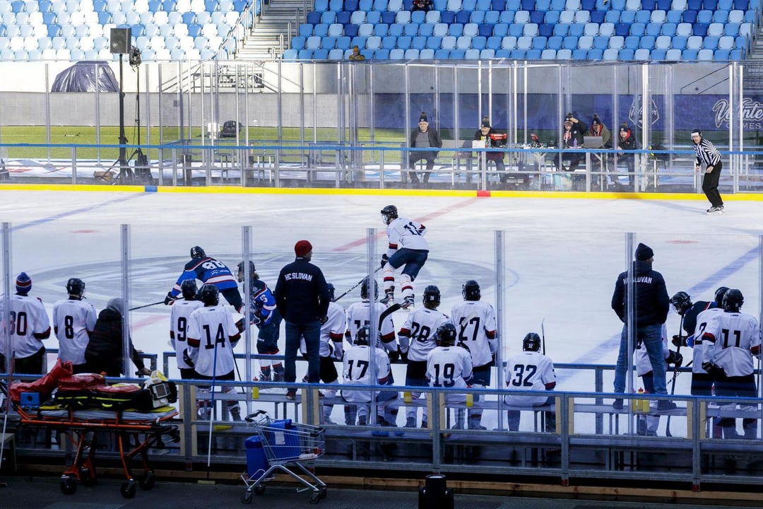 The ice rink in football stadium in Bratislava, ready for the Winter ...
